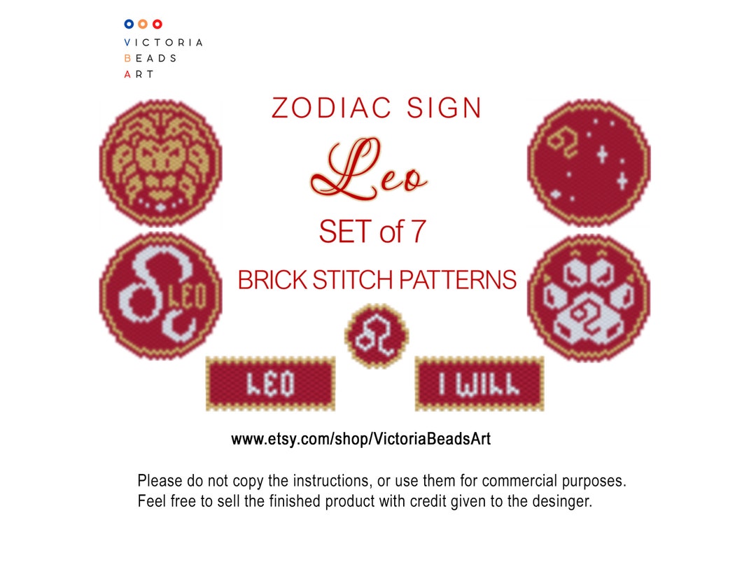 Leo Zodiac Sign Brick Stitch Pattern, Astrological Beaded Ornament, PDF ...