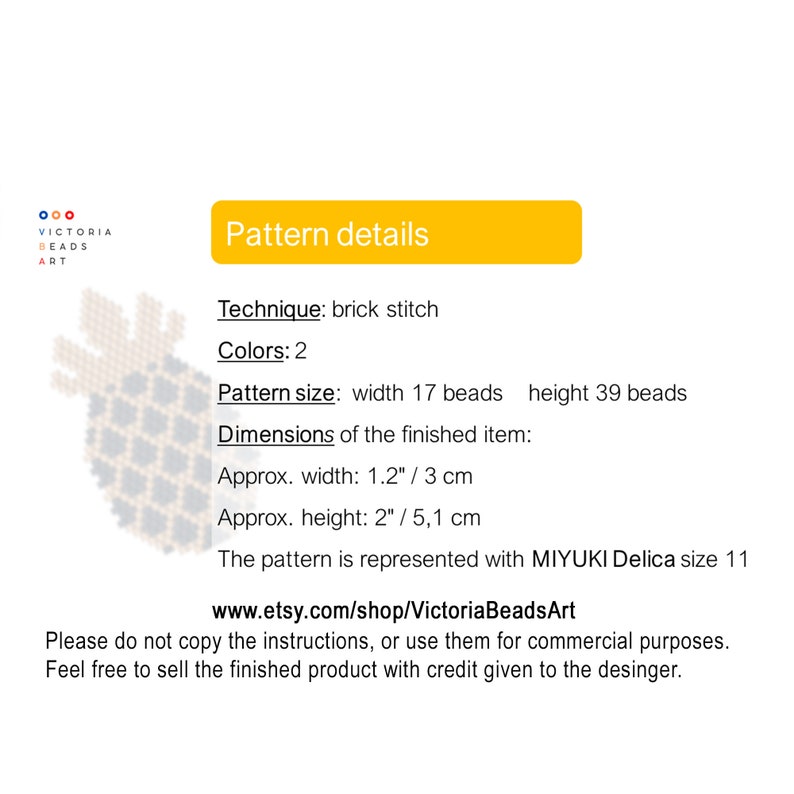 Pineapple Brick Stitch Pattern, Brooch Bead Pattern, Beading Ornament, PDF Pattern Instant ...