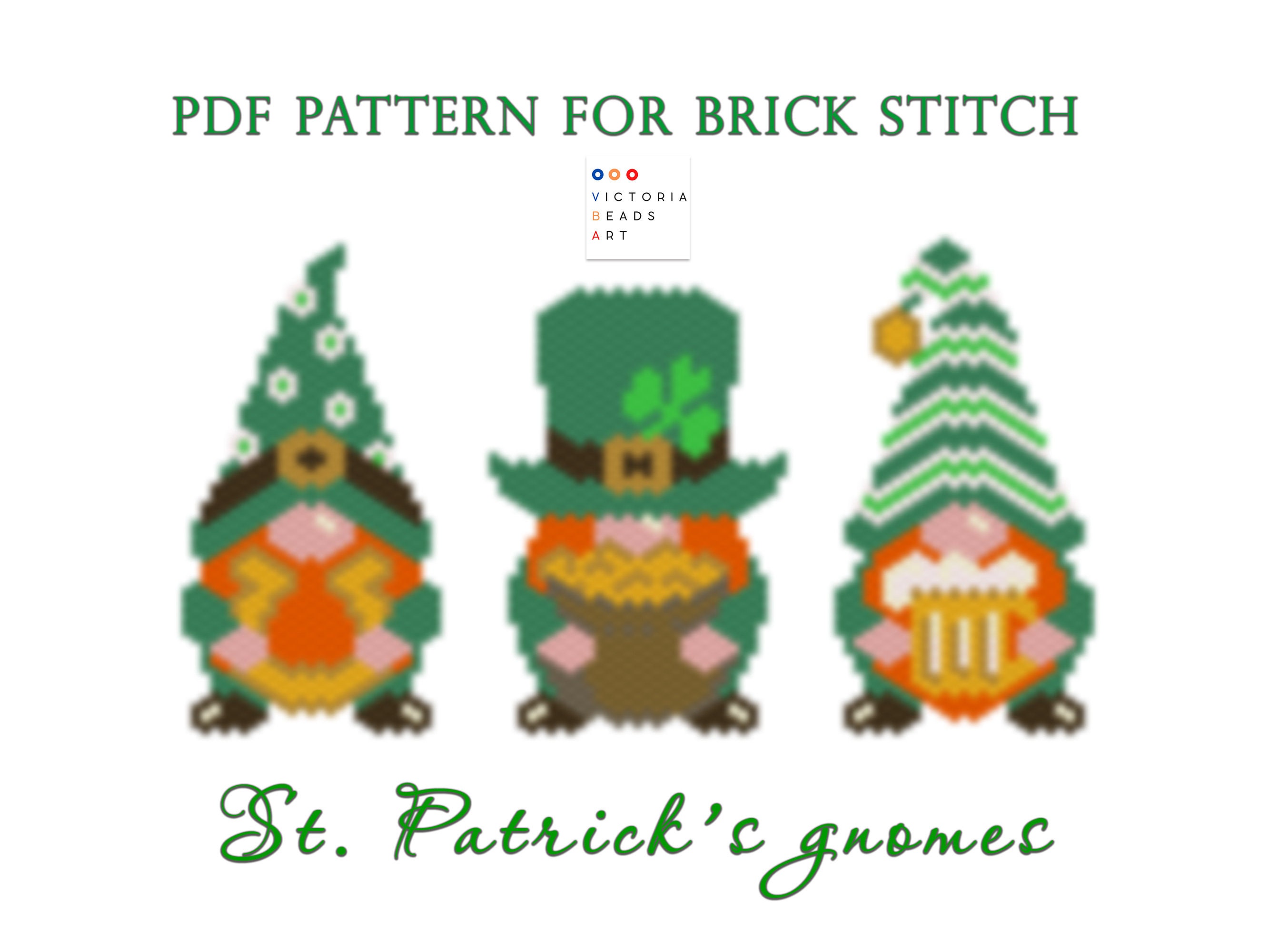 Brick Stitch St Patrick's Gnome Pattern, Beaded Irish Gnome, St Patrick ...
