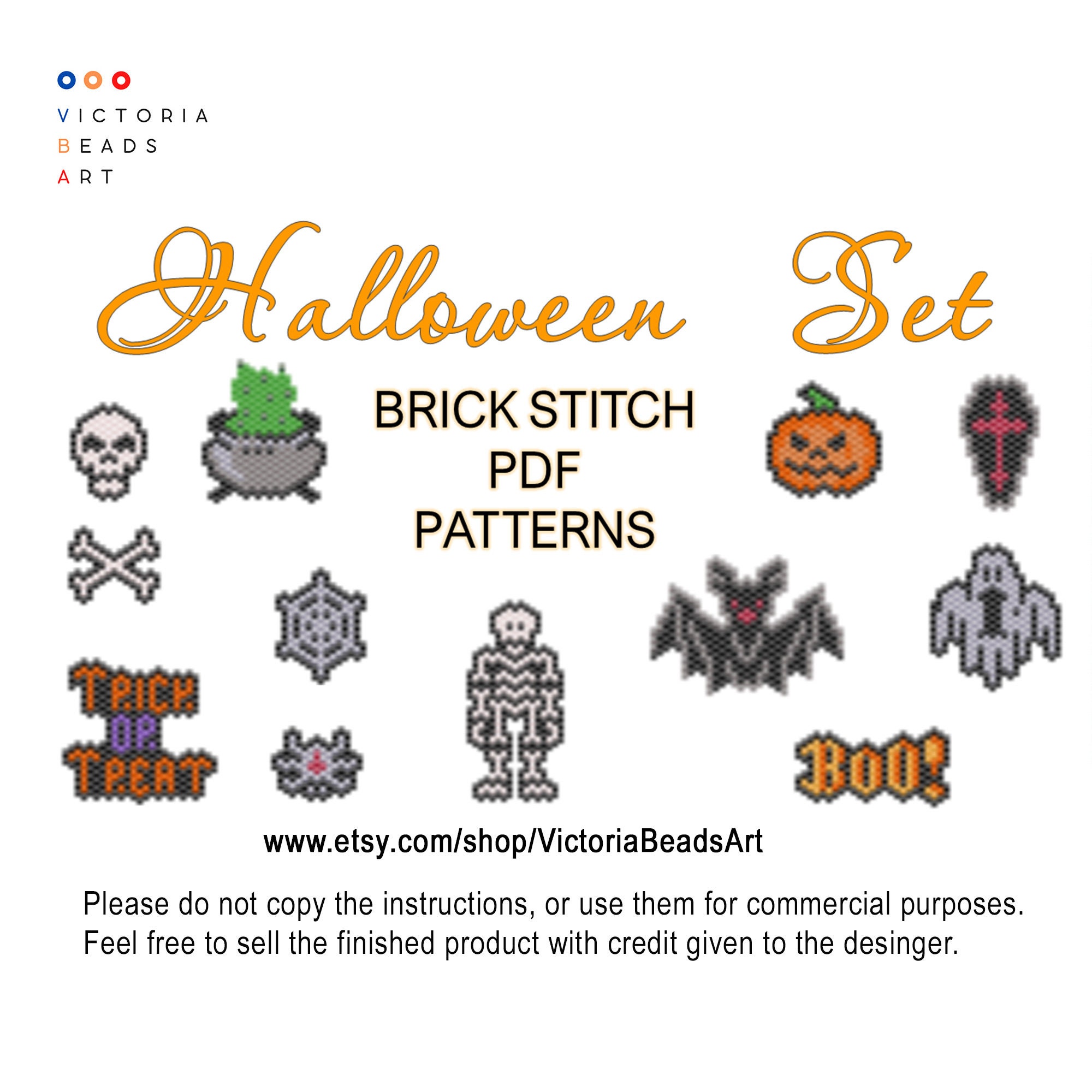 Set of 12 Halloween Brick Stitch Patterns, Halloween Beading Charms ...