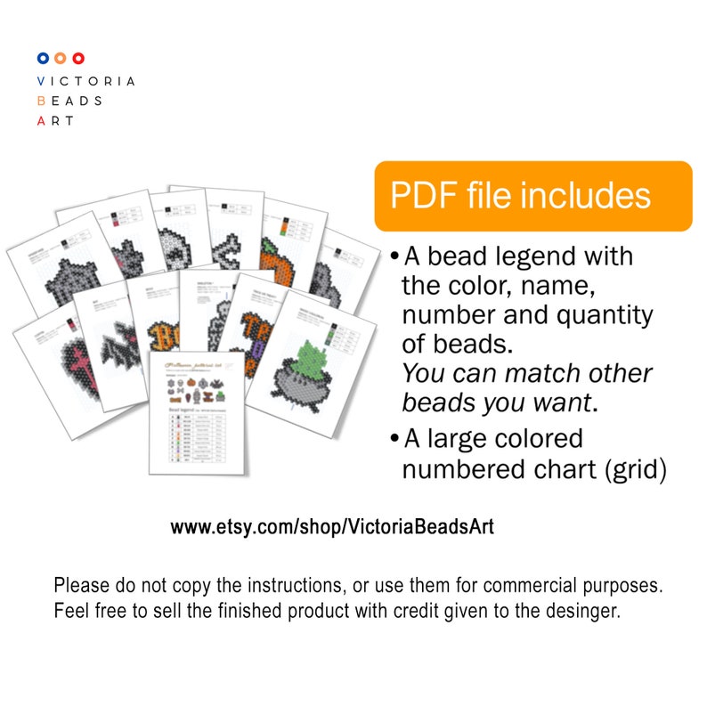 Set of 12 Halloween Brick Stitch Patterns, Halloween Beading Charms ...