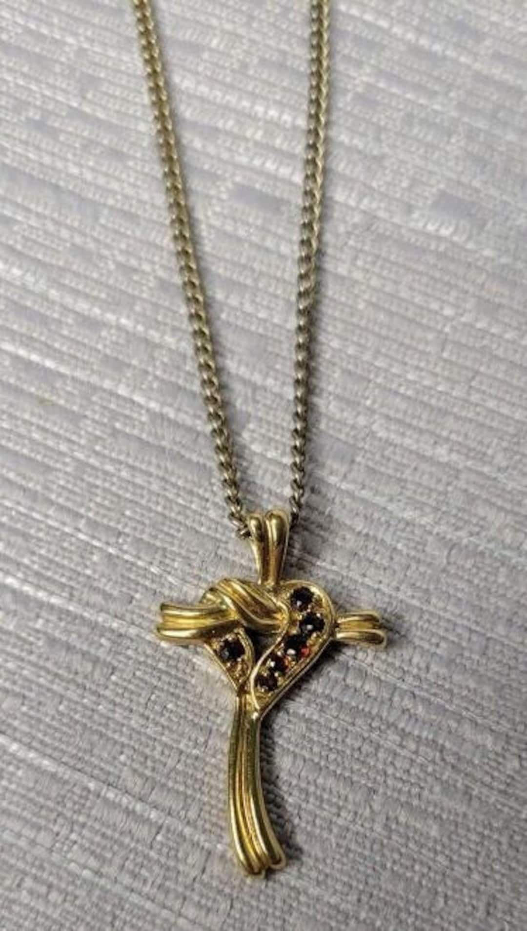 Gold Tone Twisted Heart Cross Necklace With Red Rhinestones - Etsy