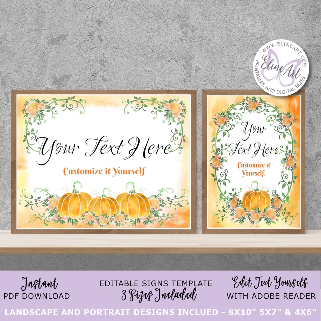 Fall Sign PDF Template - Landscape and Portrait Designs 3 Sizes 8x10 ...