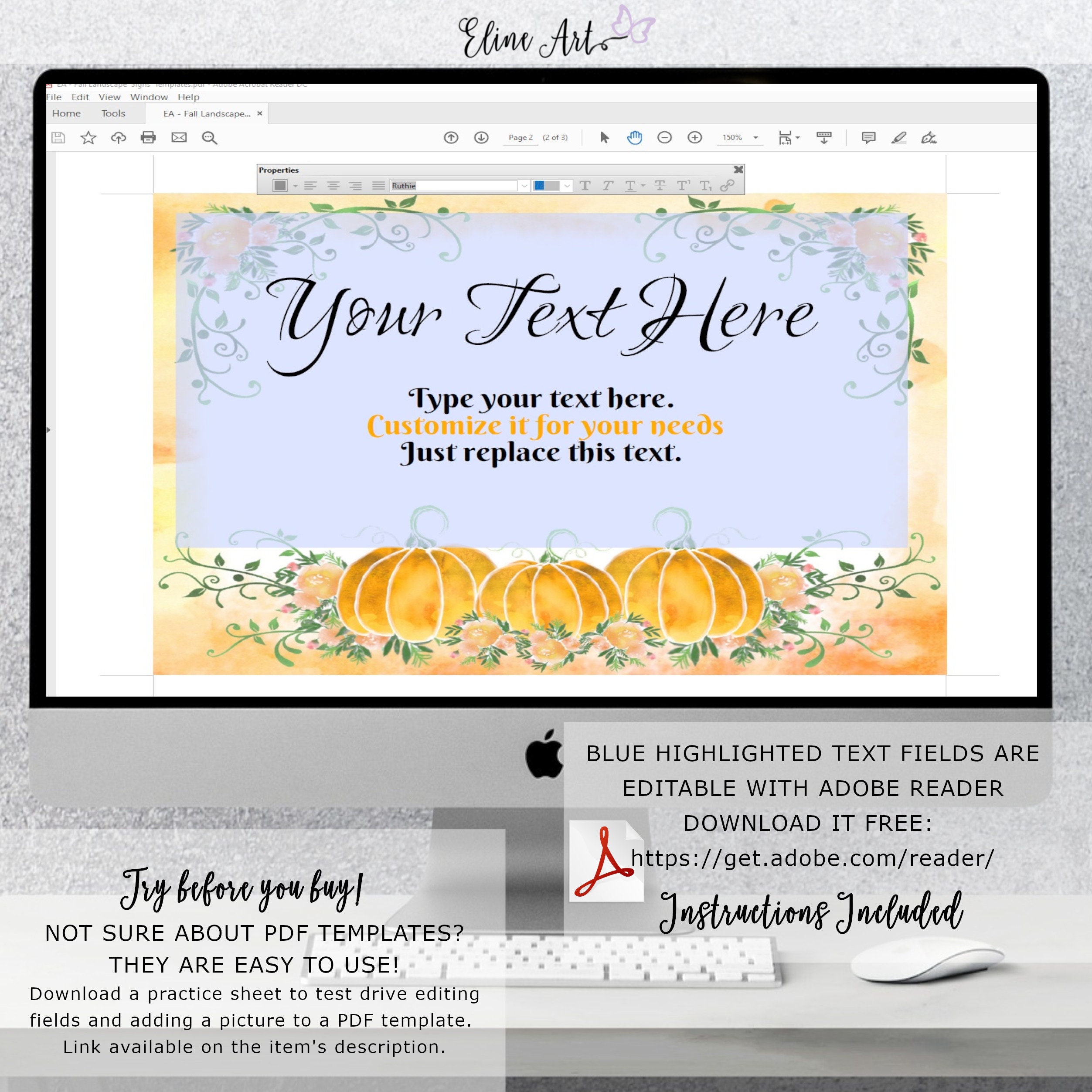 Fall Sign PDF Template - Landscape and Portrait Designs 3 Sizes 8x10 ...