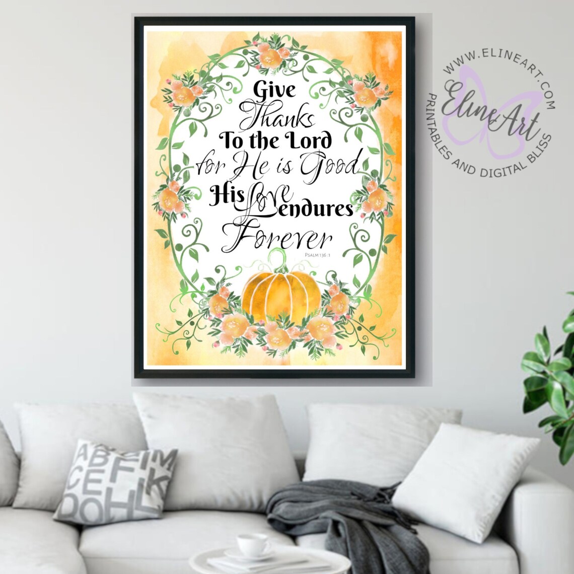 Scripture, Bible Verse, Watercolor Floral Thanksgiving Poster Print ...