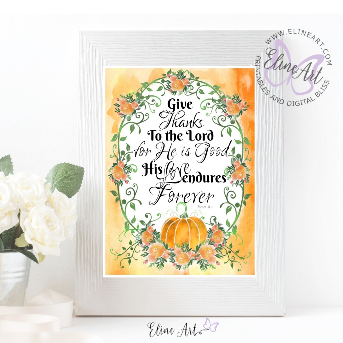 Scripture, Bible Verse, Watercolor Floral Thanksgiving Poster Print ...