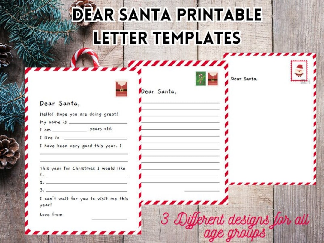 Printable Dear Santa Letter Templates for Children. 3 Page PDF - Etsy ...