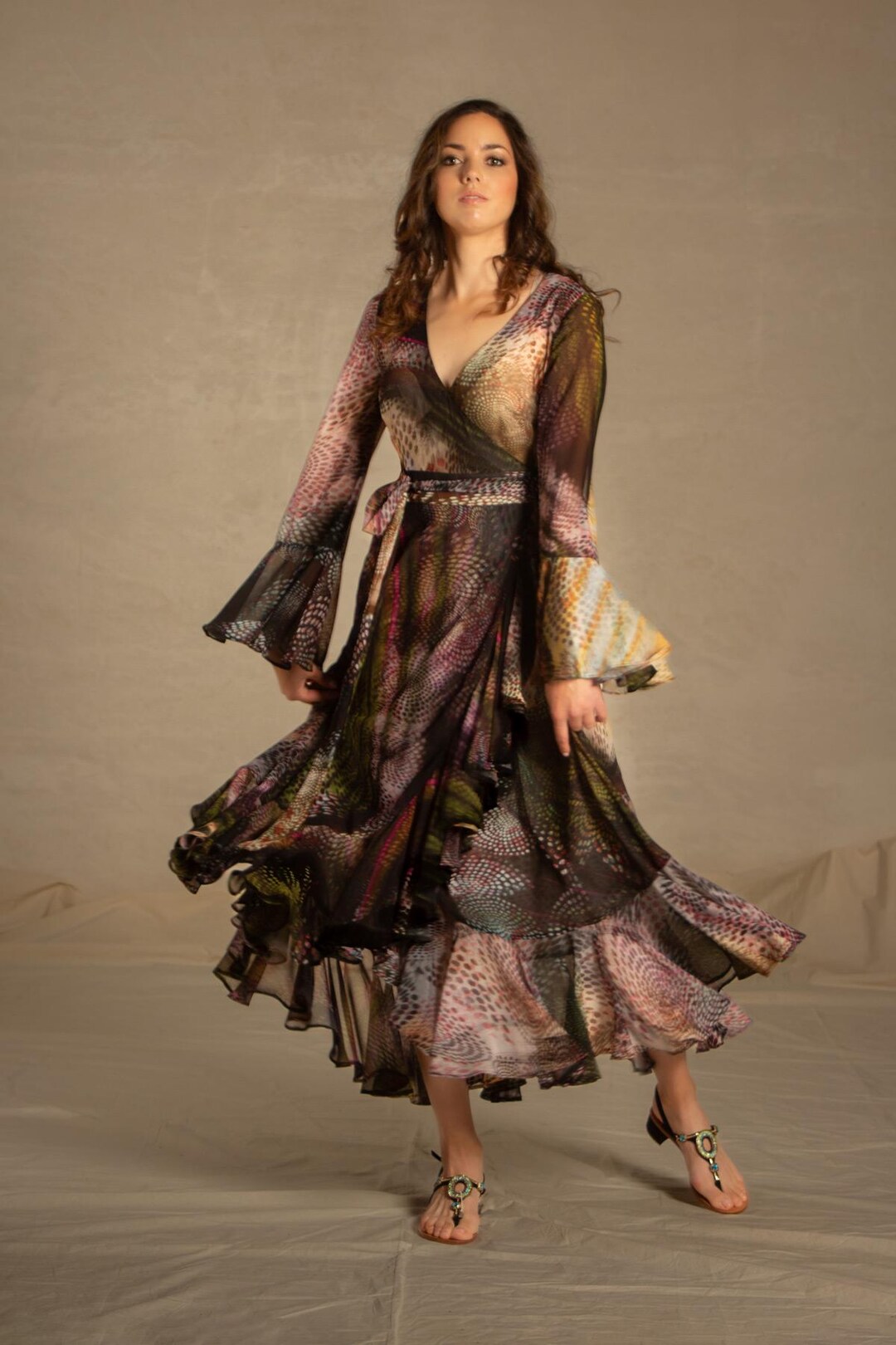 Chiffon Wrap Dress, Boho Chic, Party Dress, Maxi Dress, Suitcase Dress ...