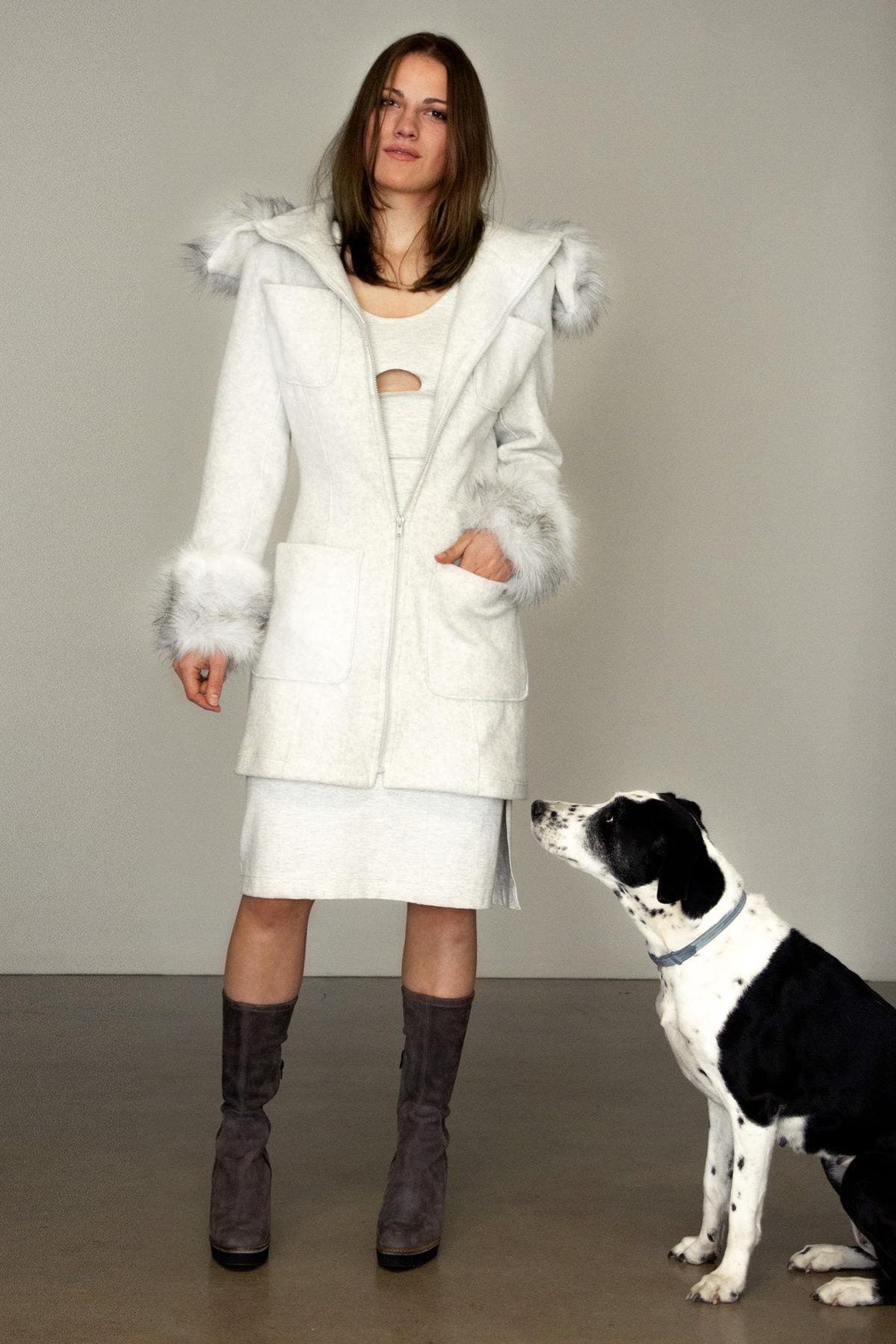 Redingote Coat, Figure-hugging With Generous Fake Fur Trim, Bodycon ...