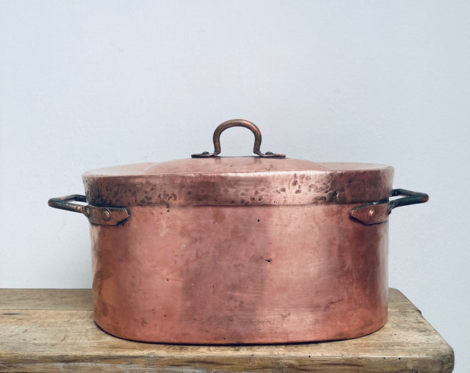 Vintage French Copper Casserole Pot With Handles and Lid, Copper Pot ...