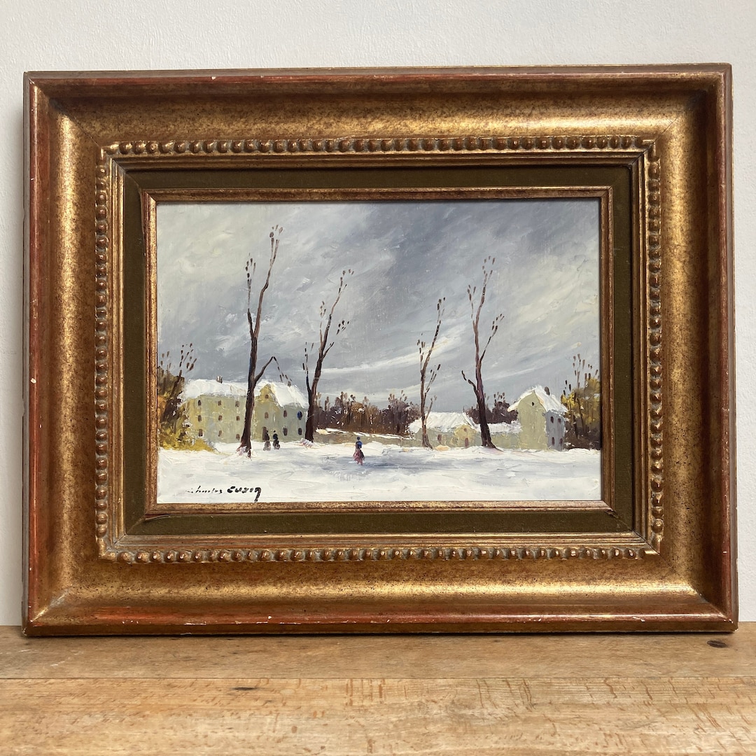 Original French Snowscape Oil Painting Framed on Board, French Artist ...