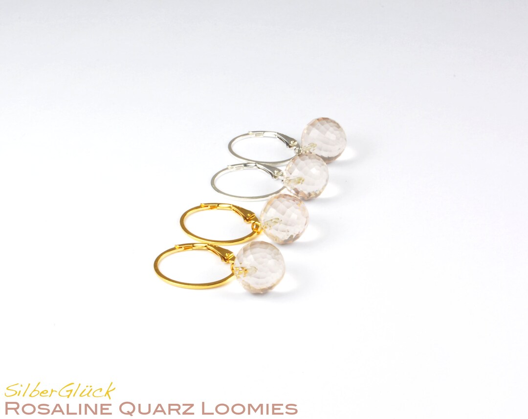 Earrings LOOMIES Rosaline Quartz Champagne Ball Oval Hoops 925 Silver ...