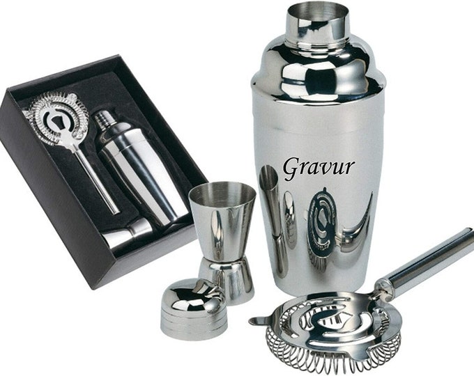 Vintage Art Deco Hammered Chrome Cocktail Shaker and Goblet Set With ...