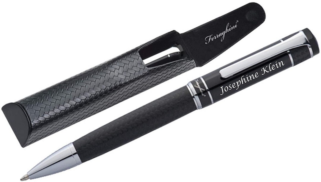 FERRAGHINI® Rotary Ballpoint Pen Black Lacquer Surface Laser Engraving ...
