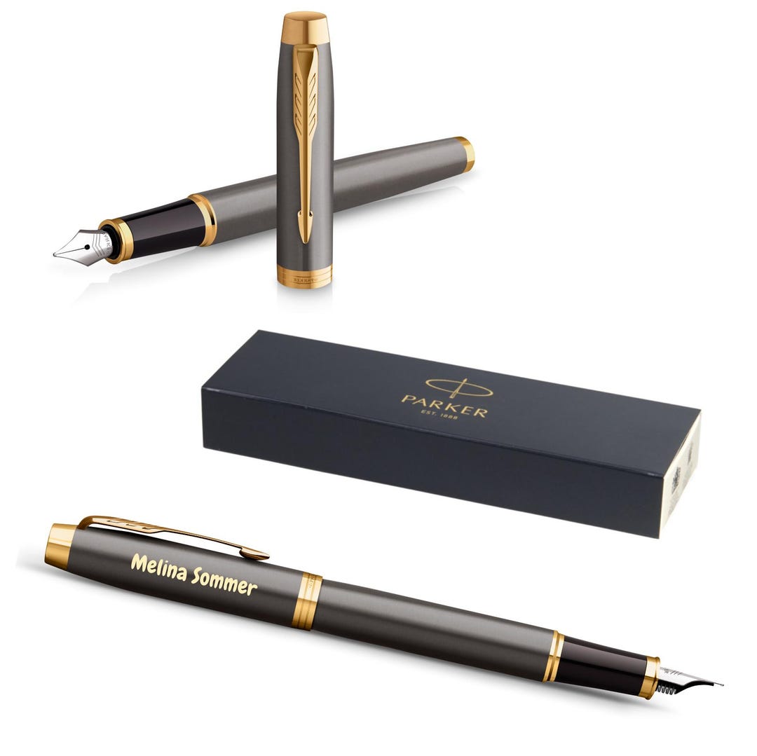 PARKER IM Grey Core GT Fountain Pen With Engraving | Premium Pen | Gift Box | Black Refill ...