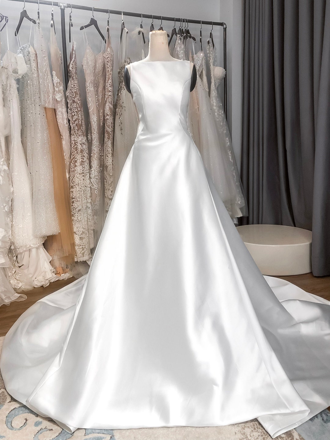 Mikado Minimalist Wedding Dress With Long Train - Etsy