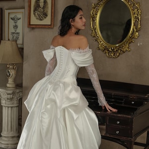 Basque Waist Wedding Dress With Sleeves – Renaissance Inspired Corset ...