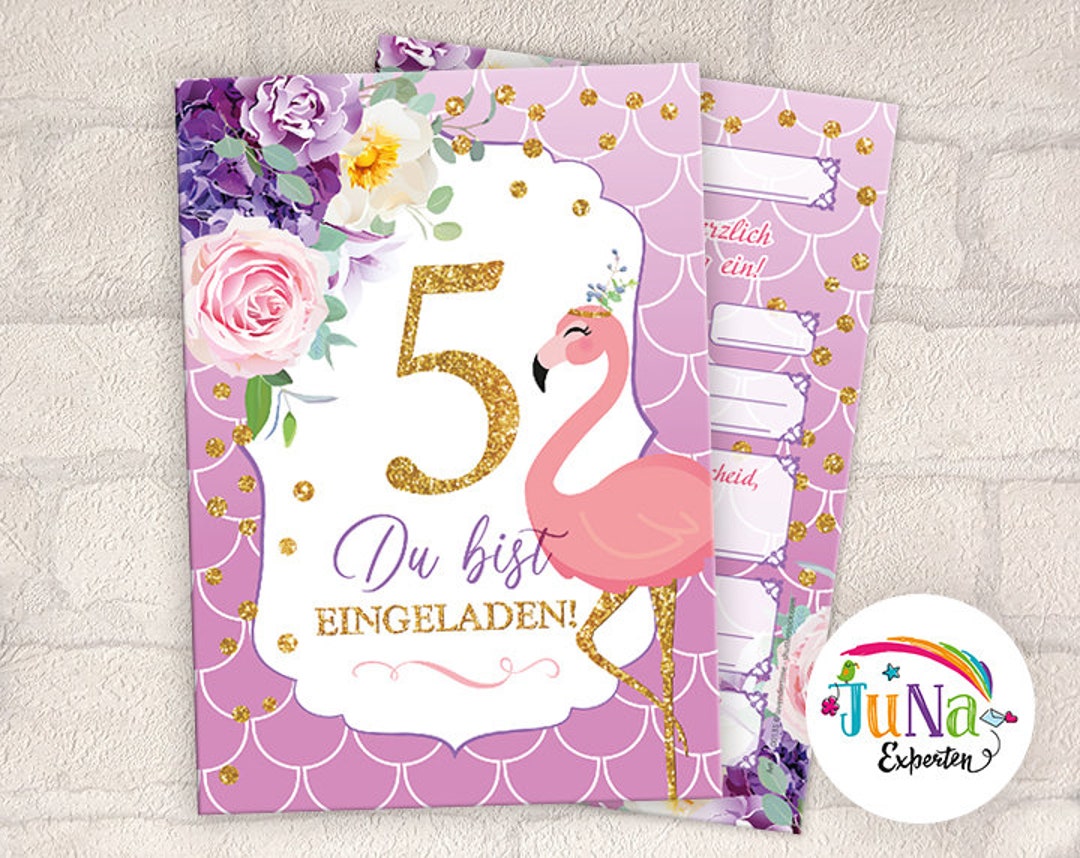5th Birthday Invitation Cards Girls Flamingo Fifth Birthday Invitations ...