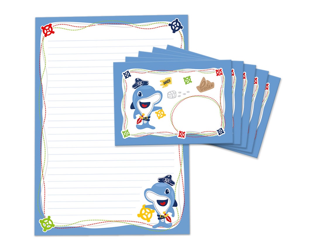 Stationery as Notepad 15 Envelopes Dolphin Pirate Children's Motif ...