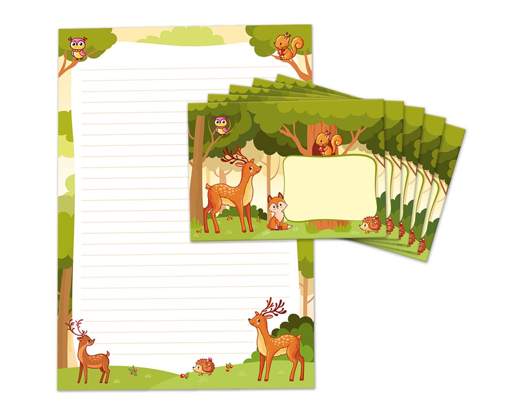 Writing Paper as a Block + 15 Envelopes Deer Children's Motif Girls ...