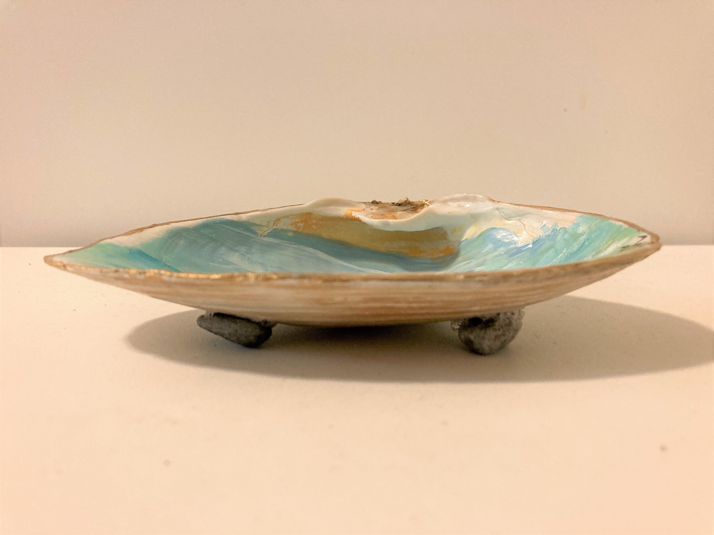Painted Clam Shell, Trinket Dish of Beach Scene With Lone Seagull ...