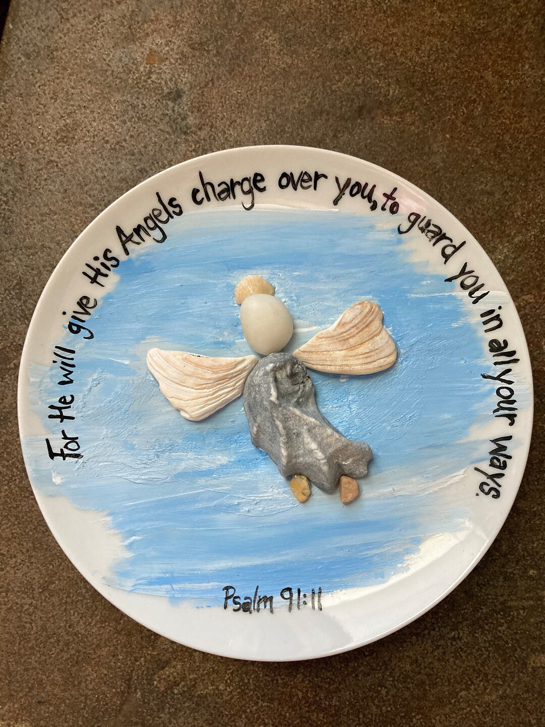 Hand Painted Porcelain China Plate and Angel Made From Seashells ...