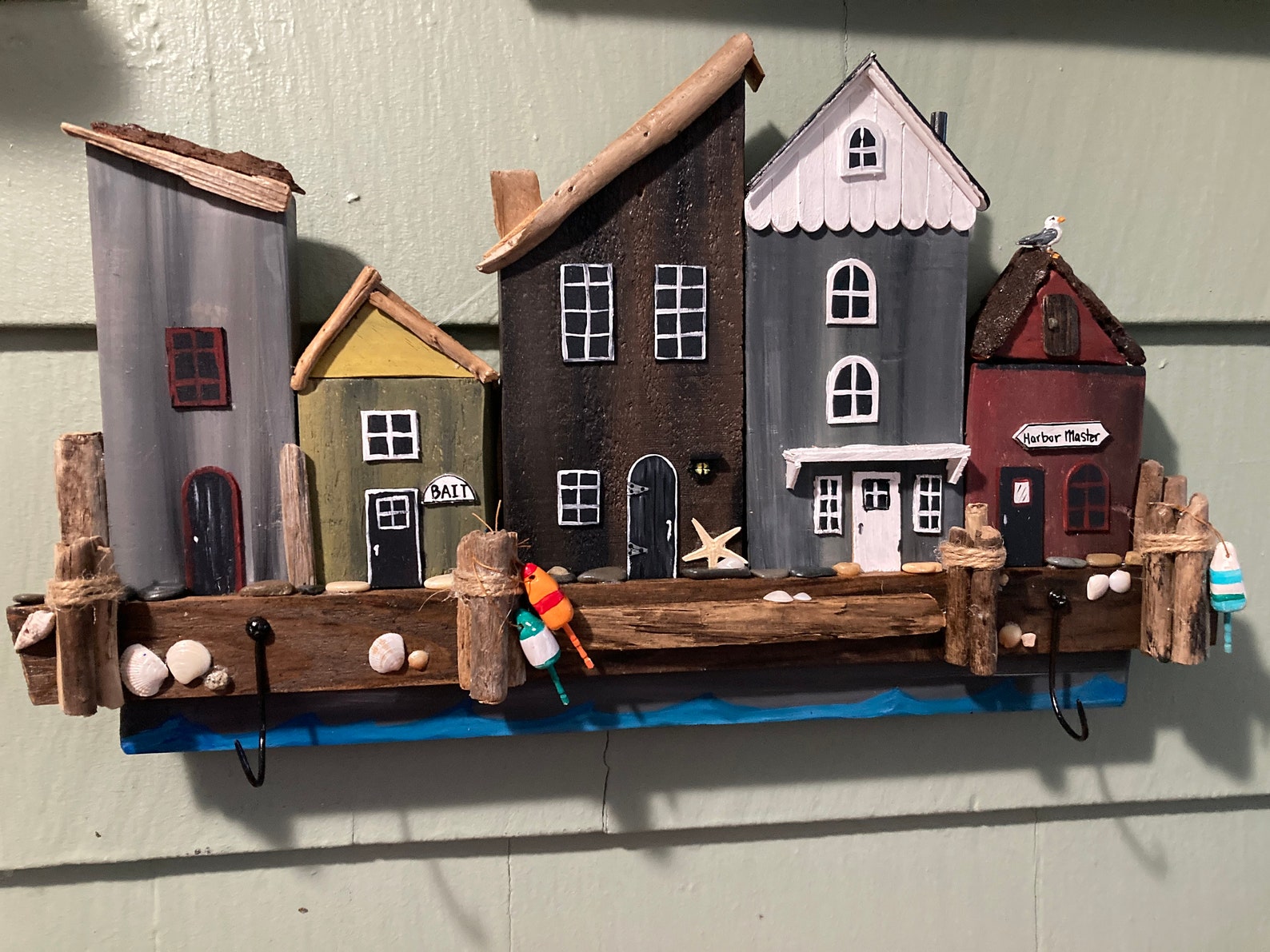 Seaside Village Wall Plaque Constructed of Recycled Wood and Driftwood ...