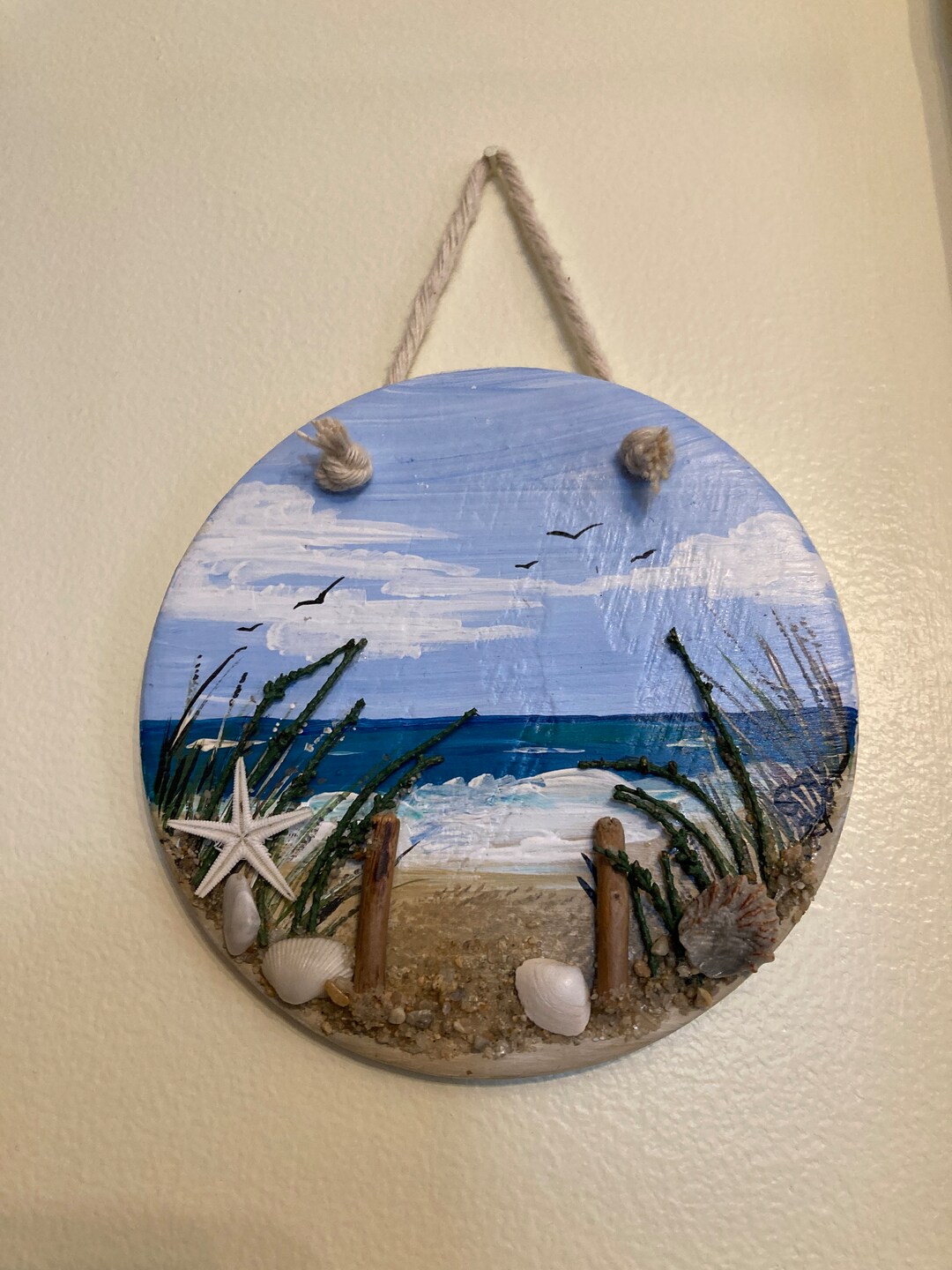 Hand-painted Beach Scene Pebble Art: Coastal Ceramic Plaque - Etsy
