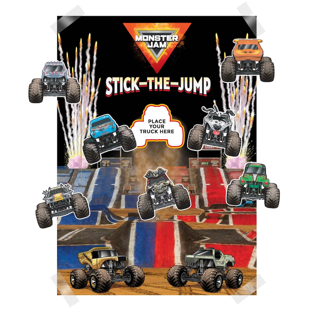Monster Jam Stick-the-jump Party Game (16 Players) W/ Black Polyester ...