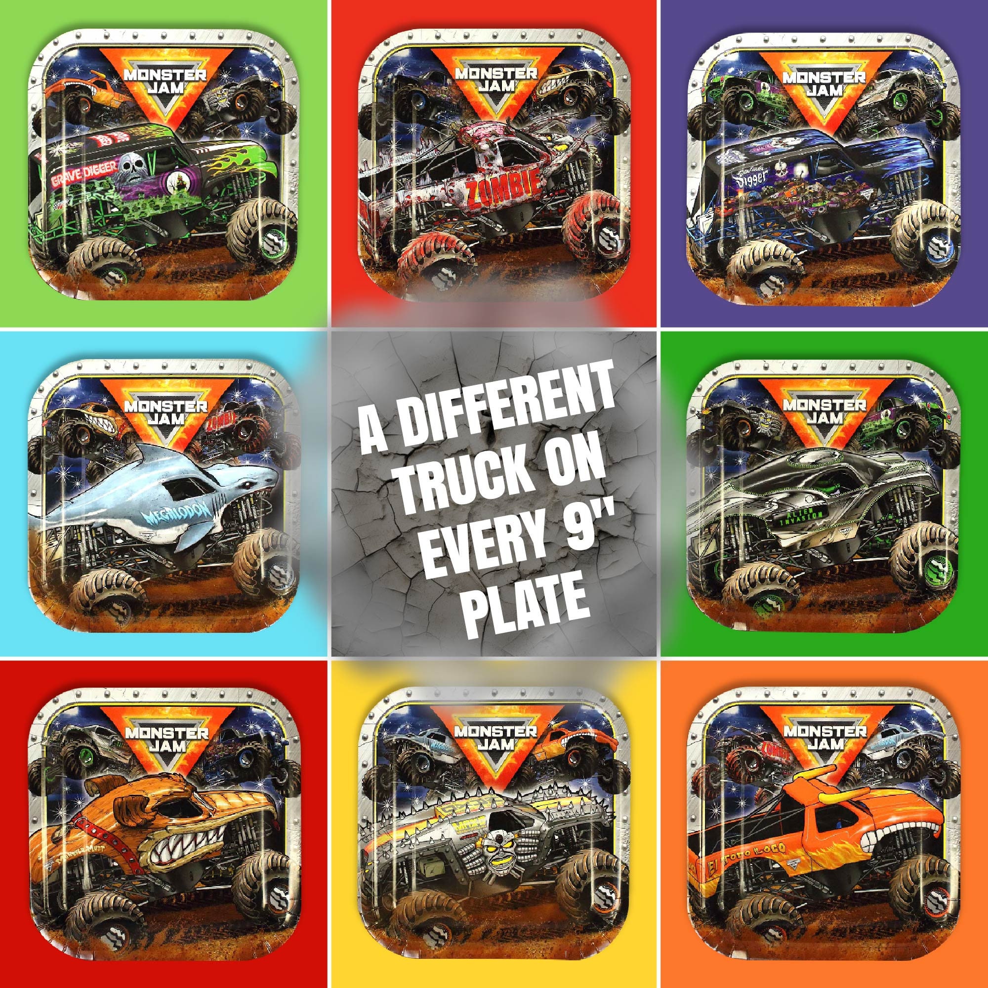 Monster Jam 9" Paper Plates (set of 8). Each Plate is a Different ...