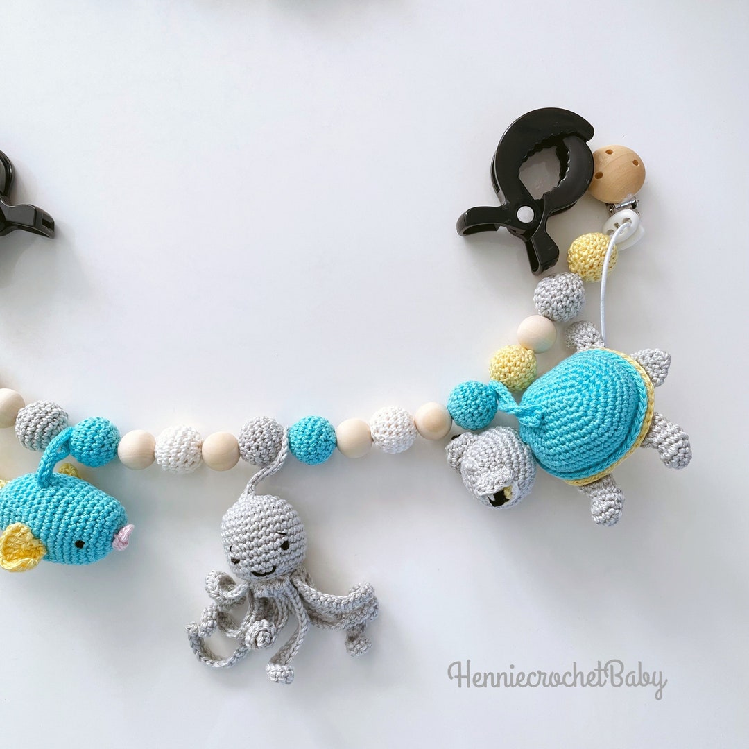 Pram Chain, Crocheted Baby Carriage Chain, Sea Creatures, Kissing Fish ...