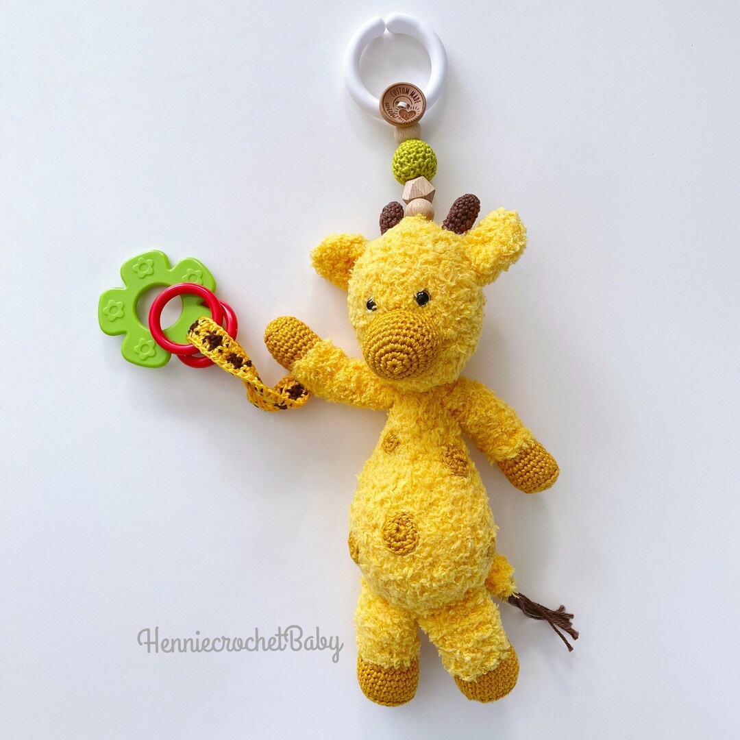 Crocheted Giraffe Baby Stroller Hanger With Rattle, Baby Cuddly Toy ...