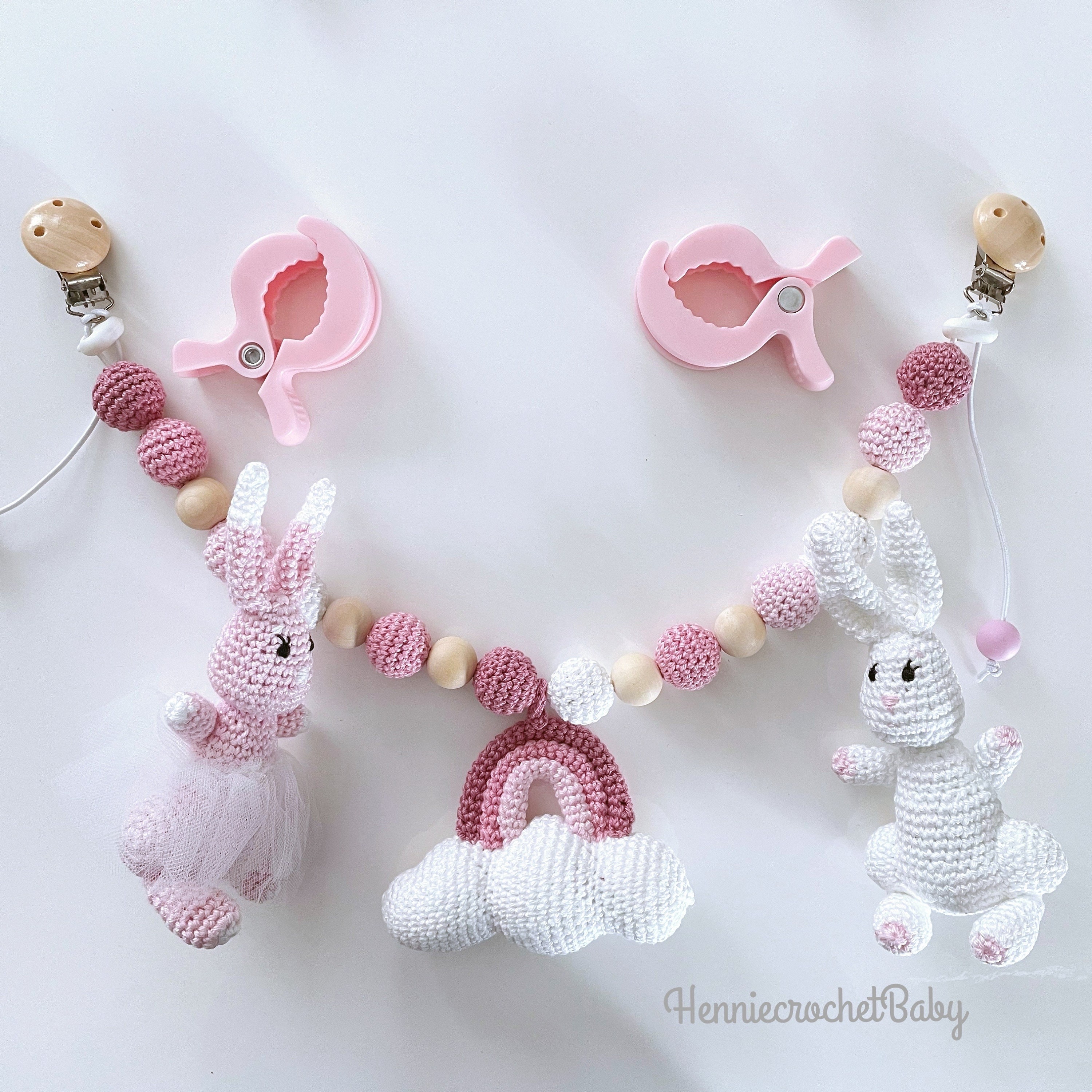Baby Stroller Tensioner, Crochet Baby Stroller Chain, Bunnies, Cloud ...