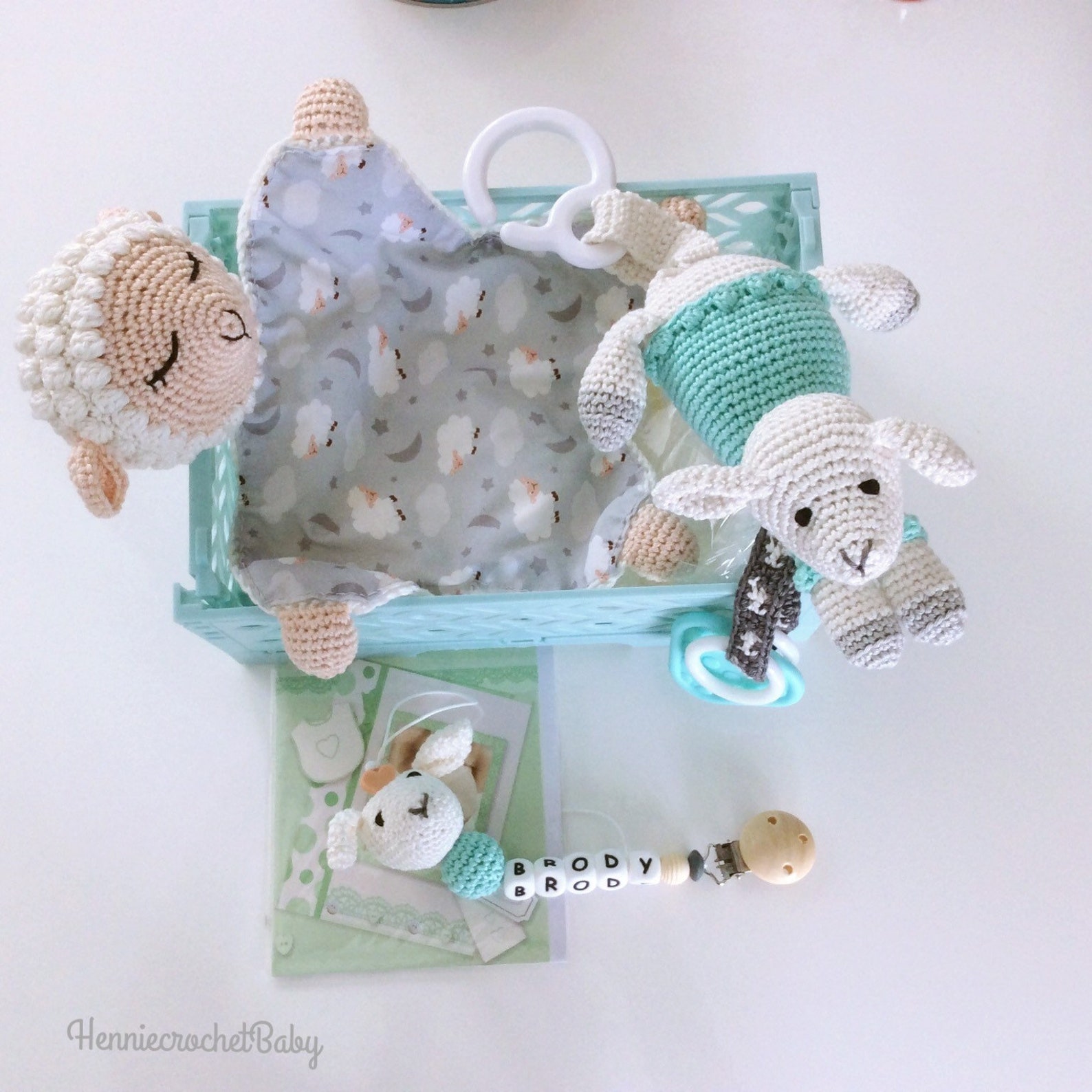 BABY GIFT KIT " Cuddly Lamb, Sheep", and Pacifier Cord, Crocheted ...