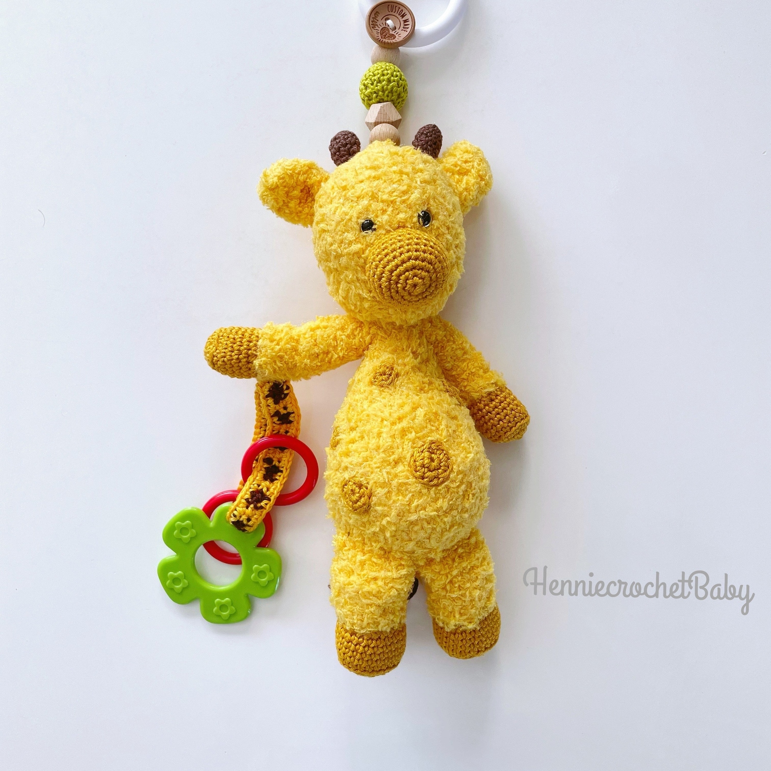 Crocheted Giraffe Baby Stroller Hanger With Rattle, Baby Cuddly Toy ...