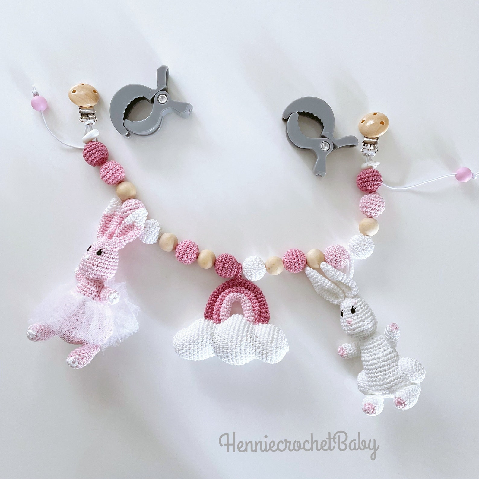 Baby Stroller Tensioner, Crochet Baby Stroller Chain, Bunnies, Cloud ...