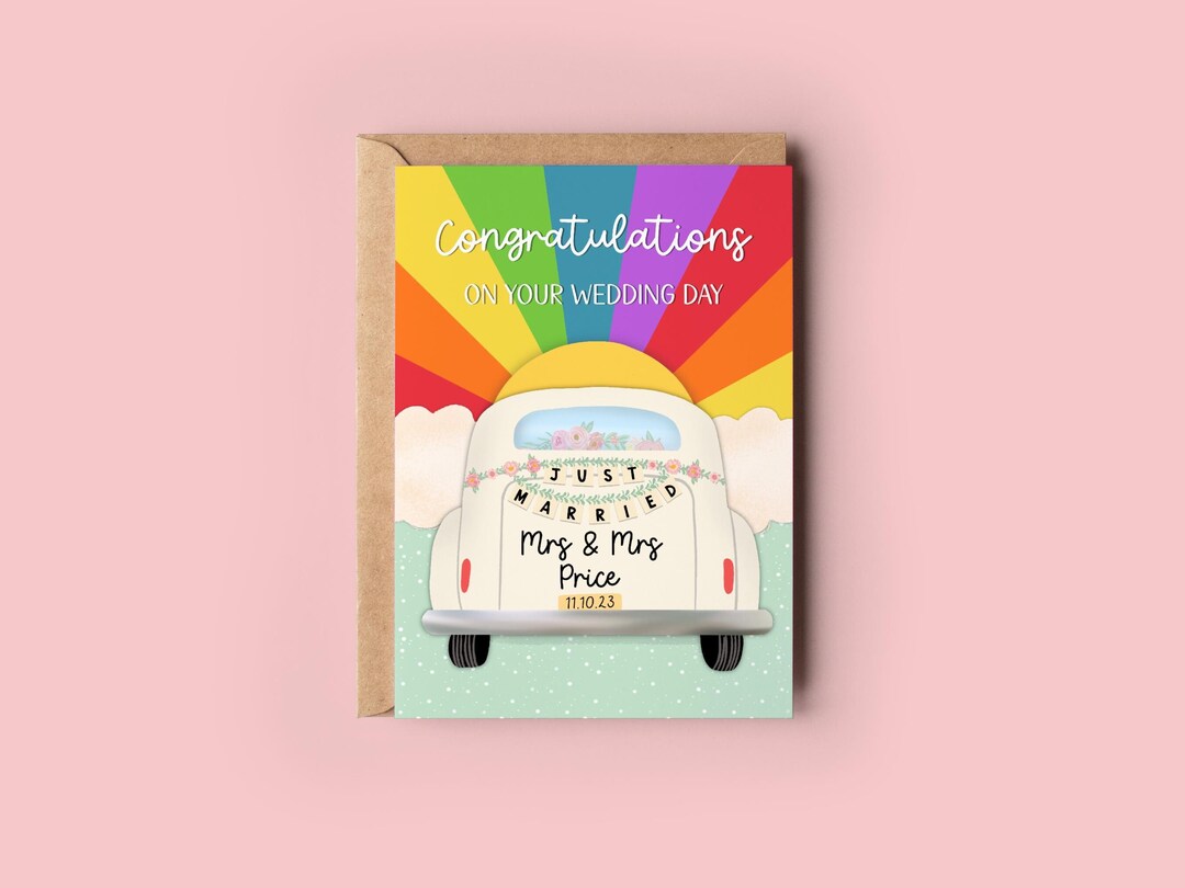 LGBTQ Wedding Card, Just Married Wedding Car Design, Personalised ...
