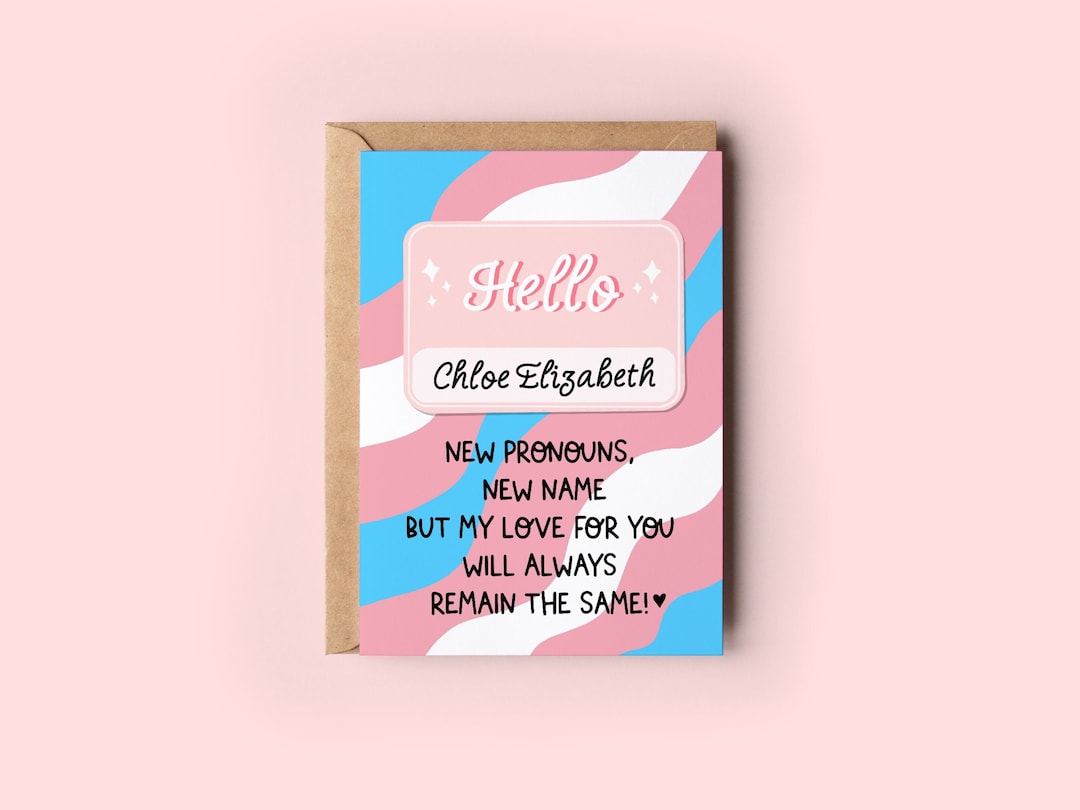 Trans Name Change Card New Pronouns, New Name Card LGBTQ Pride Greeting ...