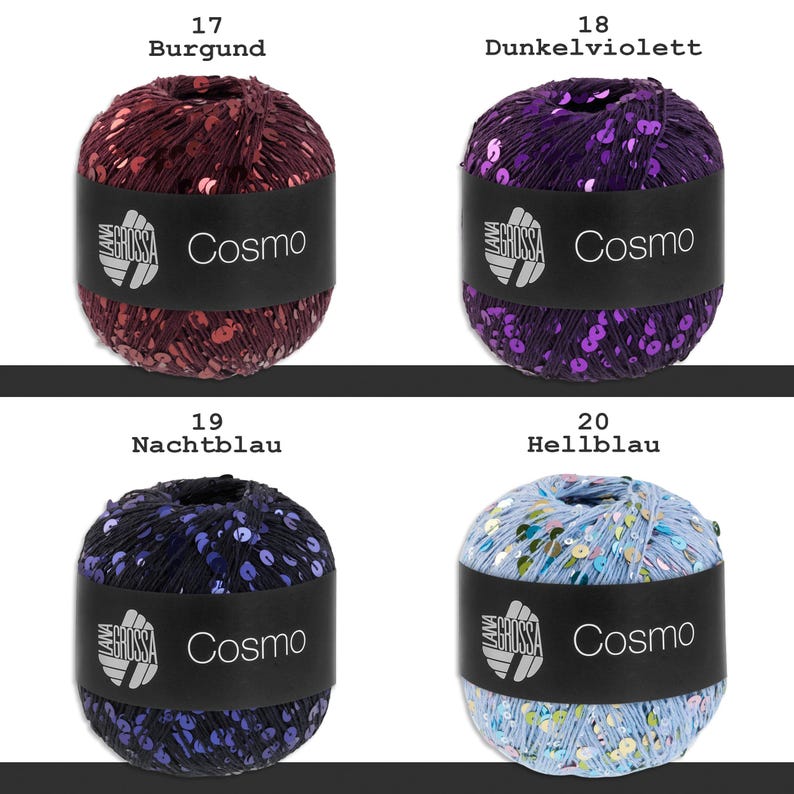Lana Grossa 100g Cosmo Sequin Yarn, Glitter Yarn, Effect Yarn, Knitting ...