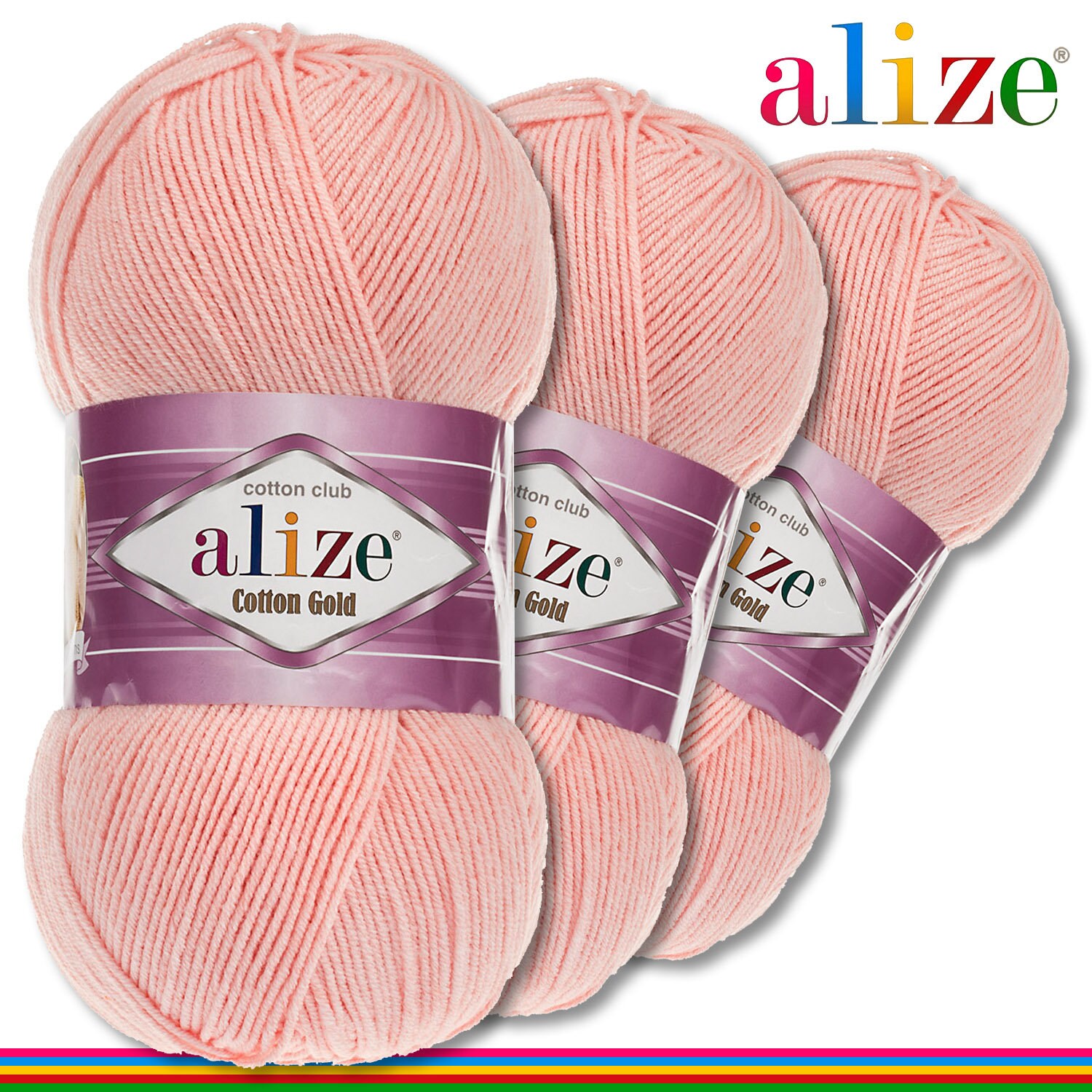 Craft Supplies & Tools Powder pink 393 Alize 3 x 100 g Cotton Gold ...
