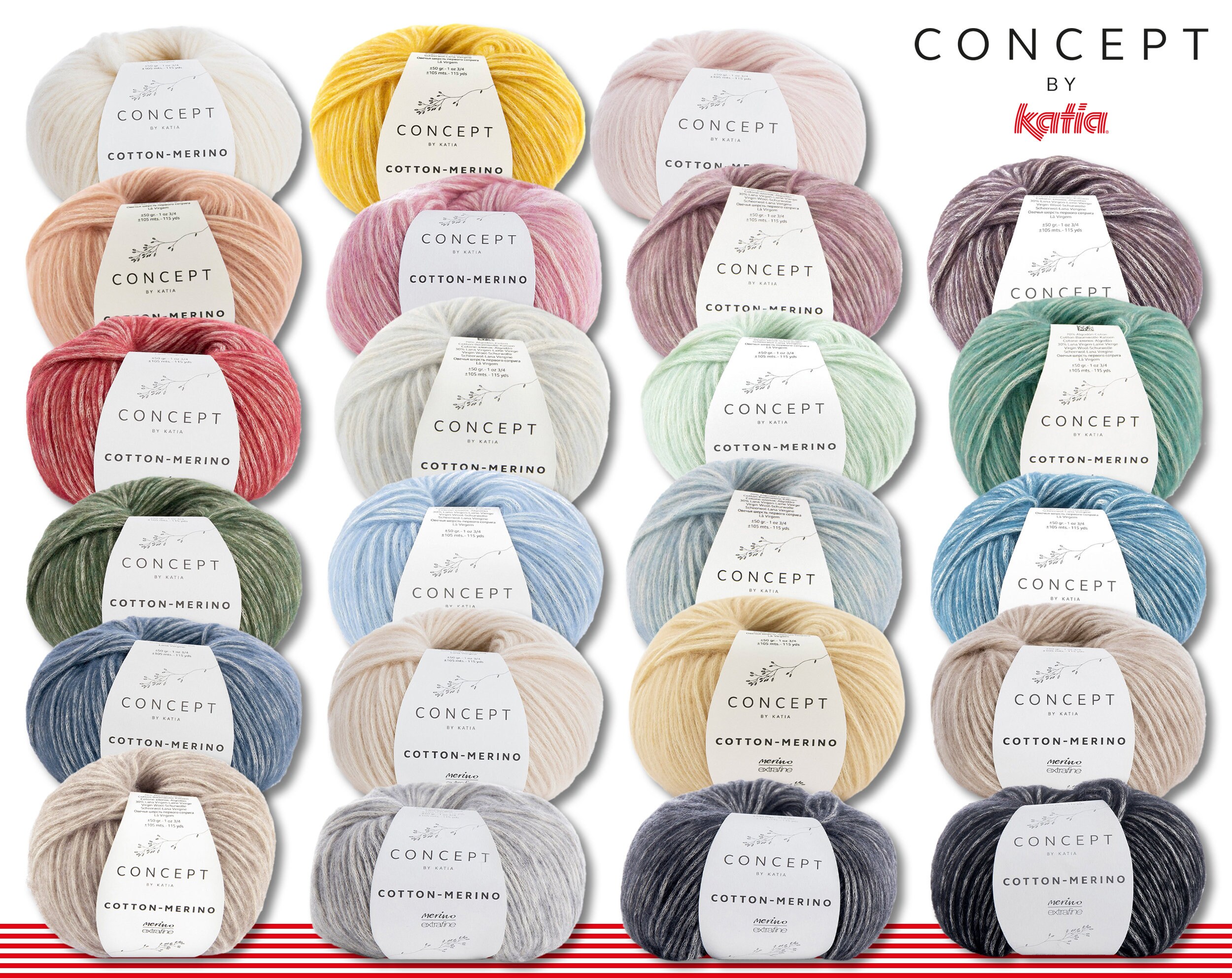 Concept by Katia 50 G Cotton merino Chain Yarn Wool Crochet Knitting 23 Colors Etsy