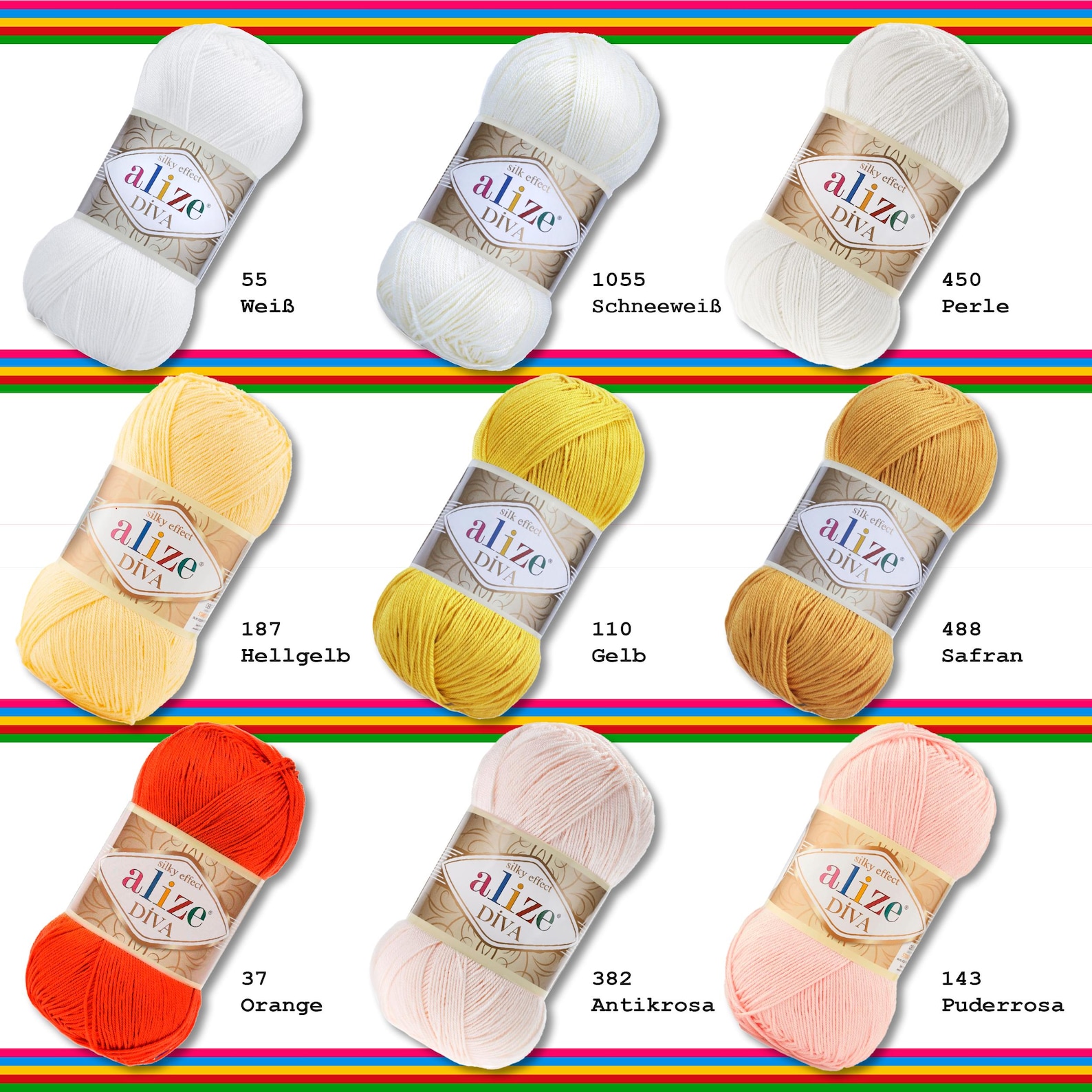 Alize 100g Diva Wool Yarn Silk Effect Soft Crochet Knitting 64 Colors ...