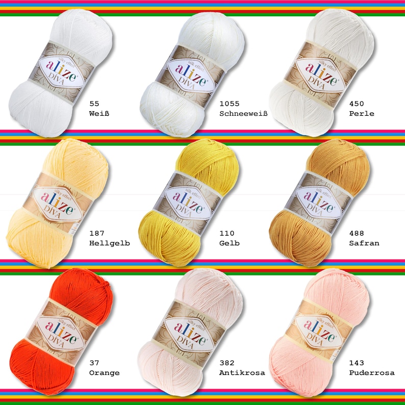 Alize 100g Diva Wool Yarn Silk Effect Soft Crochet Knitting 64 Colors ...