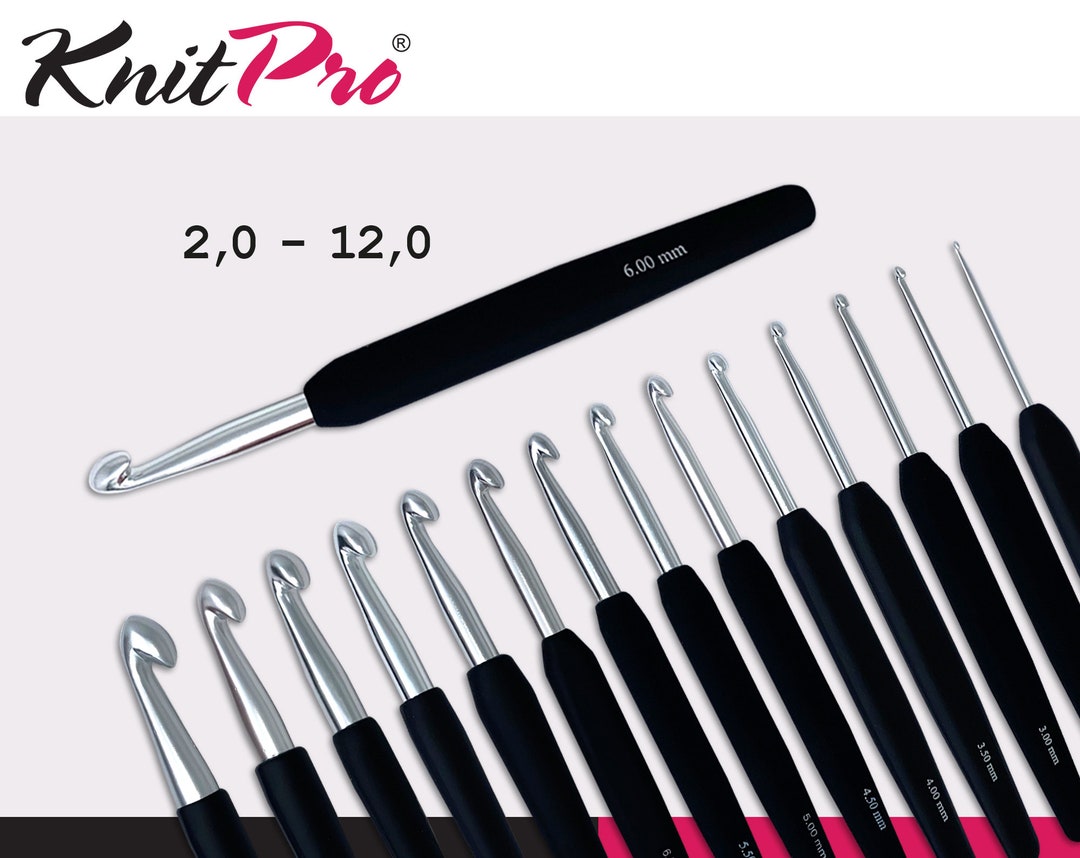 Knitpro Aluminum Crochet Hook Silver With Soft Grip Black Ergonomic 15 ...