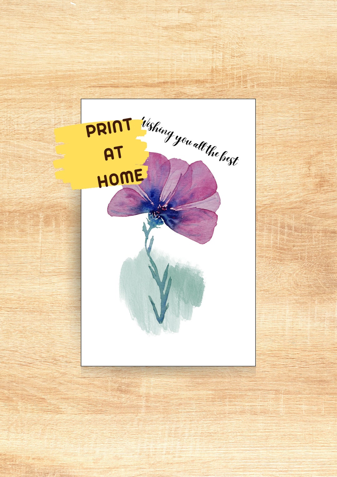 Printable Birthday Card Watercolor Flower Wishing You All the Best ...