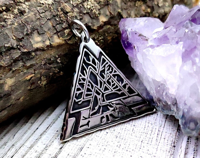 Stainless Steel Tree of Life Pendant With Valknut Background in ...