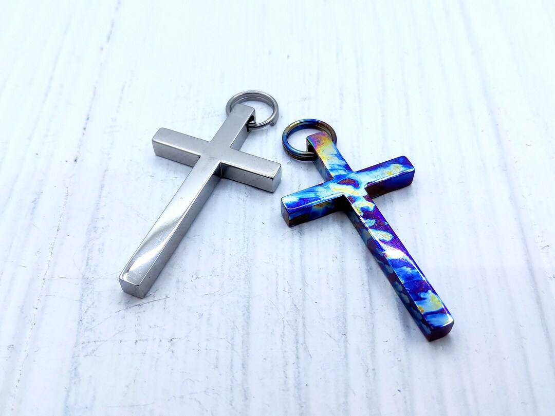 Polished Titanium Cross Pendant, Rainbow or Clear Titanium Pendant ...