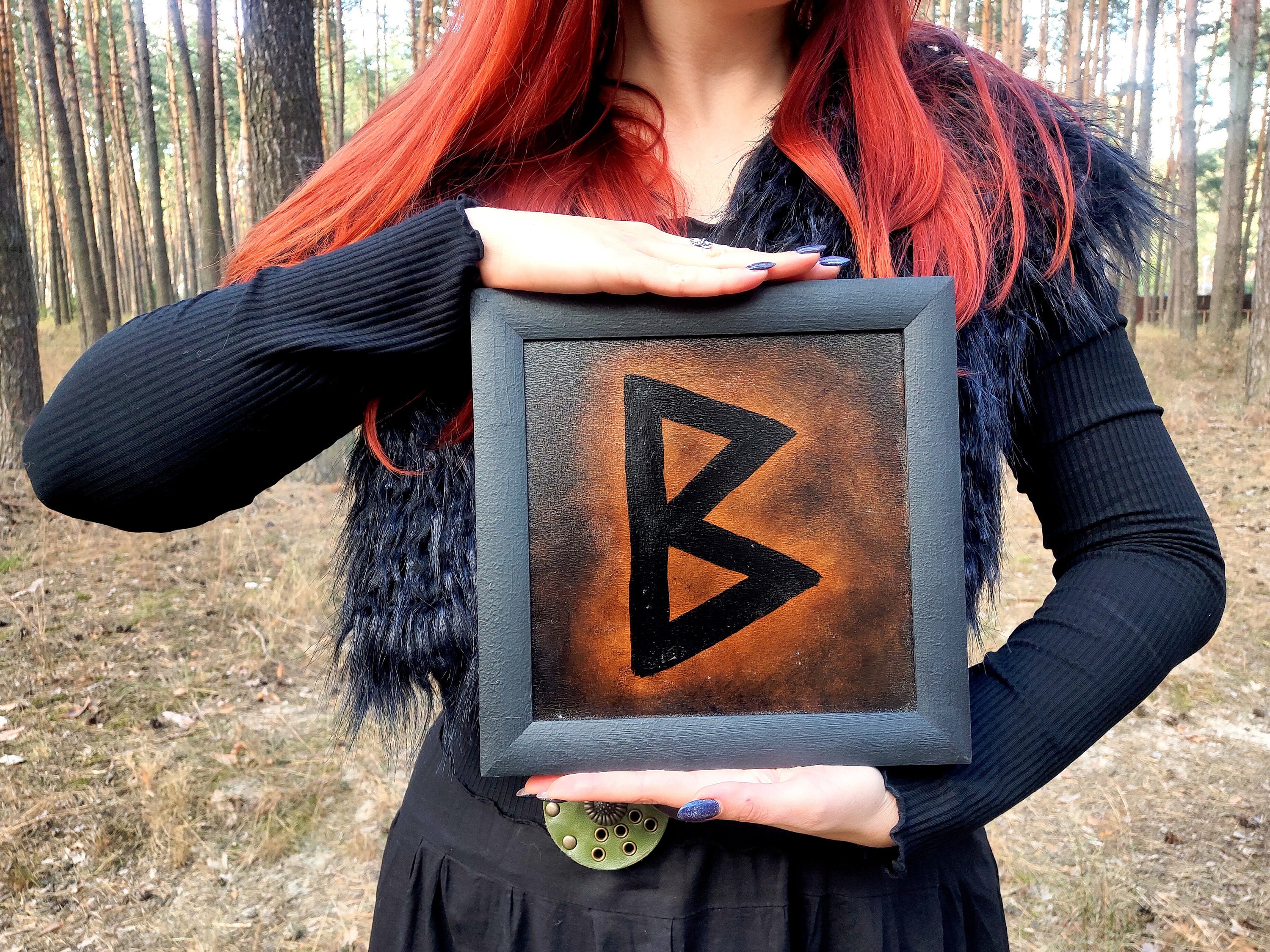 Oil Painted Berkano Rune Scandinavian Wall Decor Viking Art - Etsy
