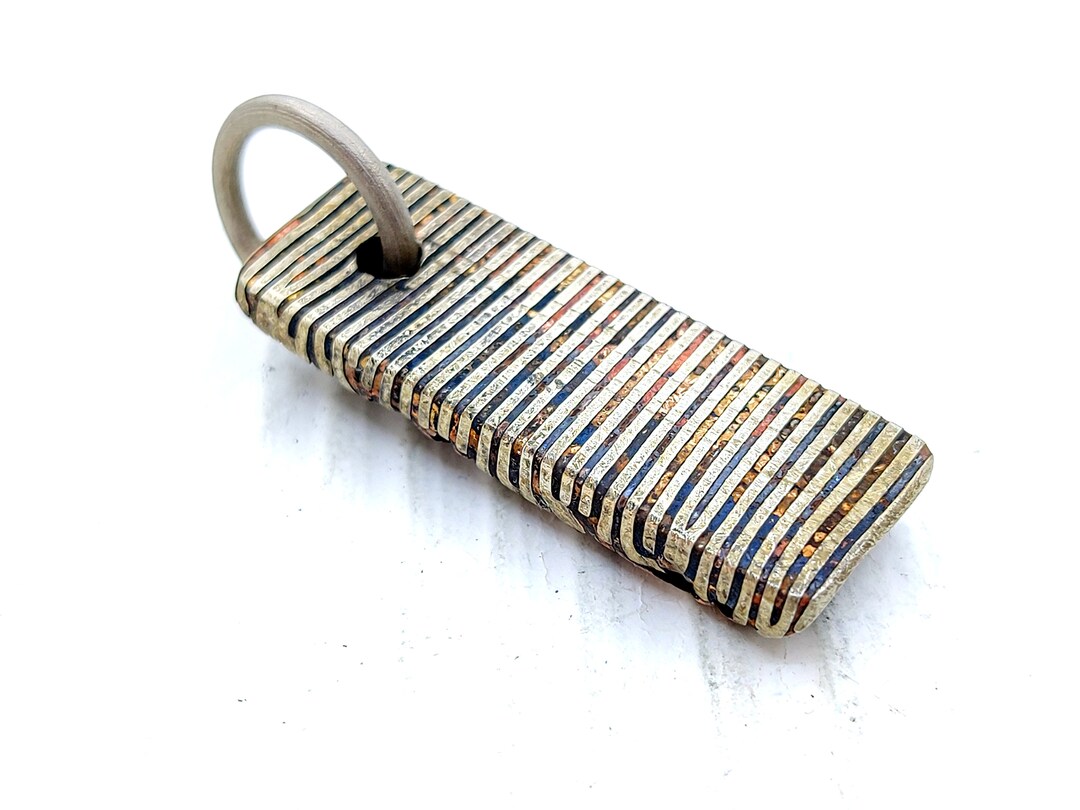 Striped Mokume Gane Bar Pendant - Authentic Woodgrain Metal Jewelry ...