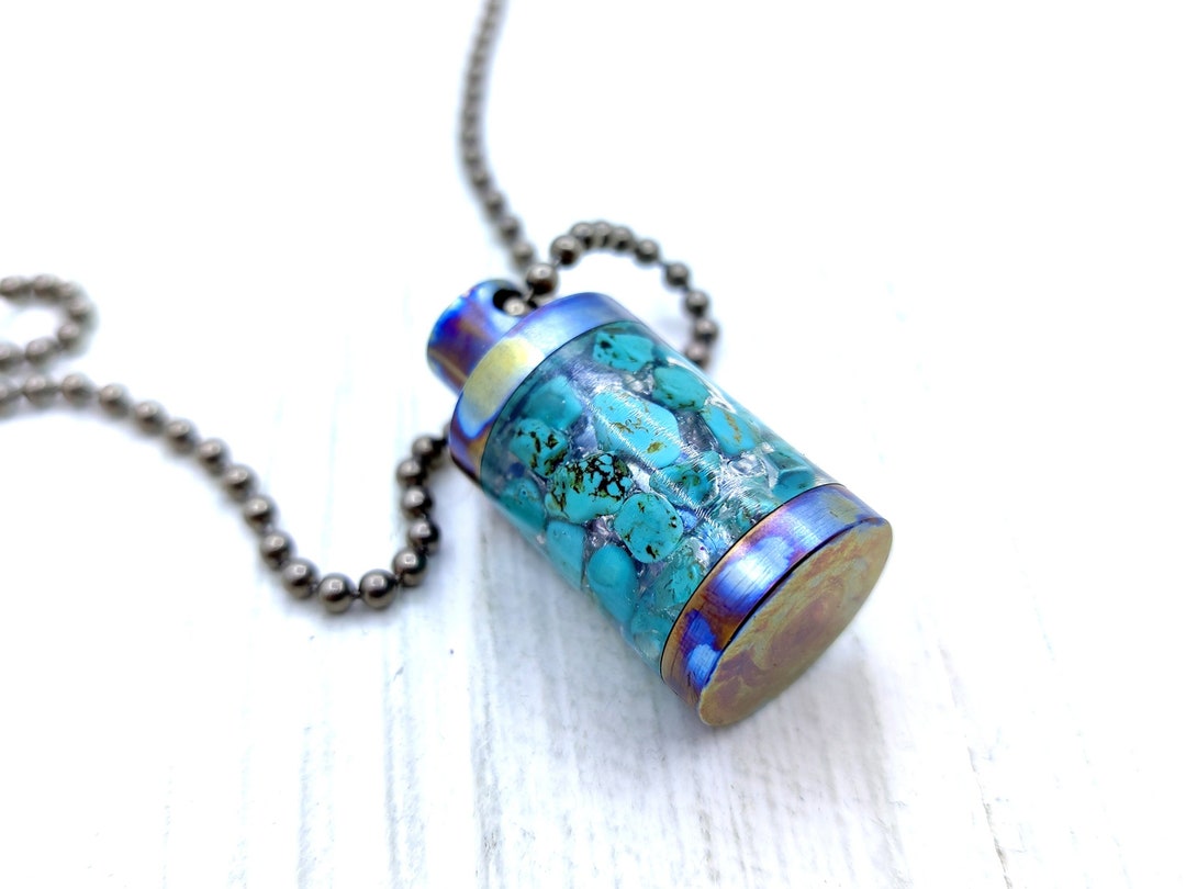 Genuine Turquoise Titanium Capsule Pendant, Hypoallergenic Necklace - Etsy